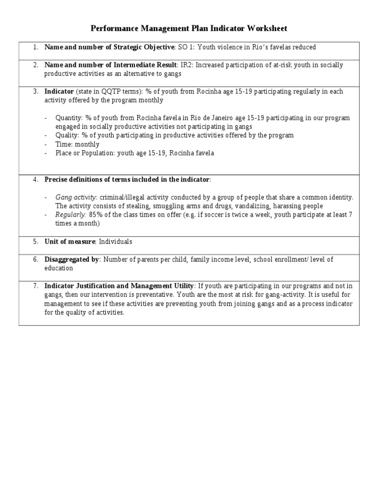 Indicator Worksheet | PDF