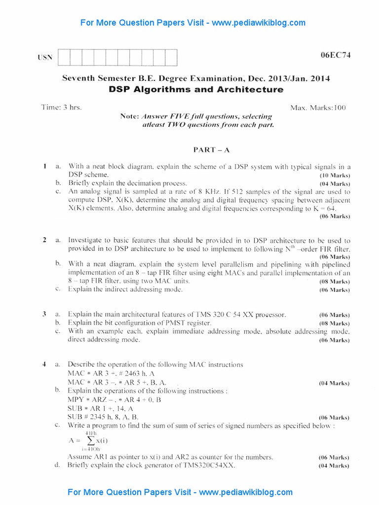 DSP Algorithms Exam Paper 2013 | PDF | Digital Signal Processing ...