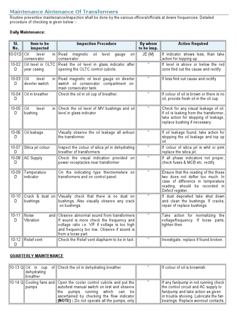 Transformer Maintenance | PDF | Inductor | Transformer