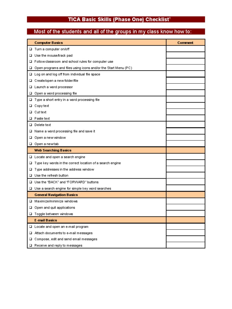 TICA Basic Computer Skills Checklist | PDF | Computer File | Communication