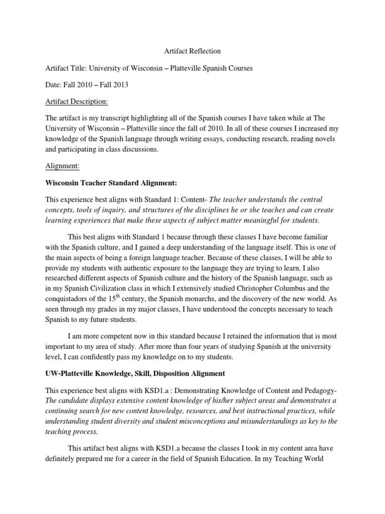 Standard 1 Artifact Reflection | PDF | Foreign Language | Teachers