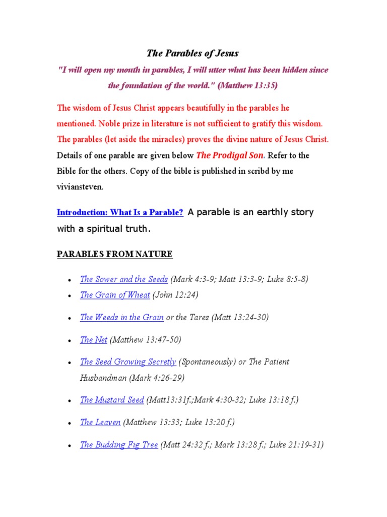 The Parables of Jesus | PDF | Parables Of Jesus | Canonical Gospels