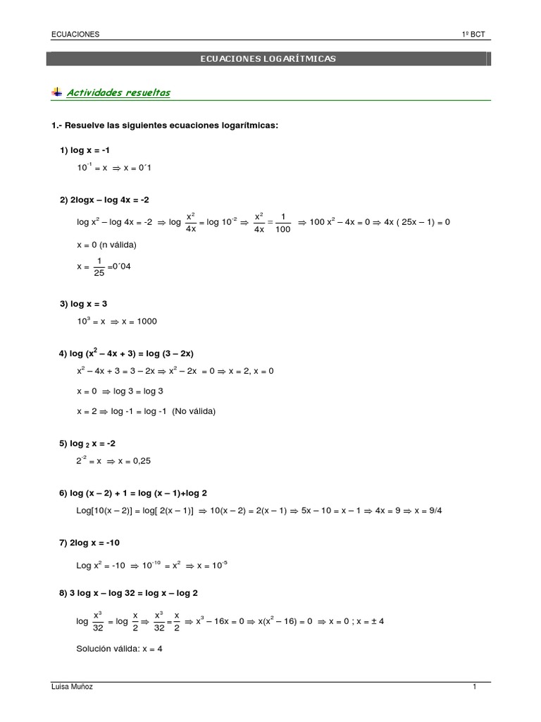 06b Ecuaciones Logaritmicas Ejercicios Resueltos | PDF