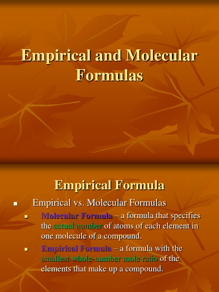 Empirical and Molecular Formulas | PDF | Formula | Molecules