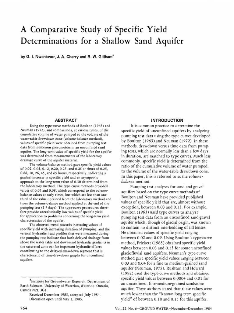 A Comparative Study of Specific Yield Determinations For A Shallow Sand ...