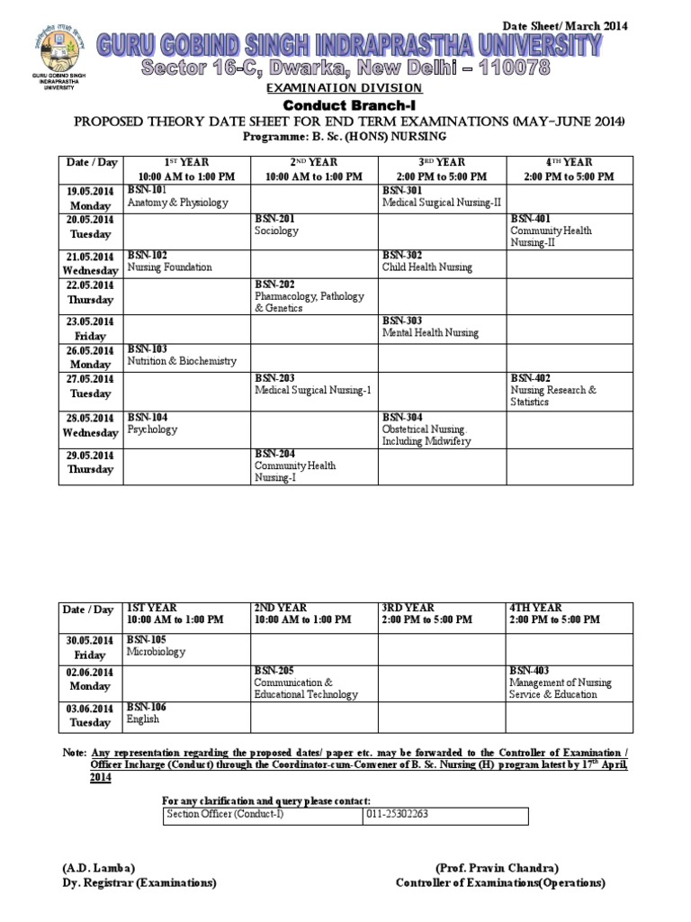 Conduct Branch-I: Date Sheet/ March 2014 | PDF