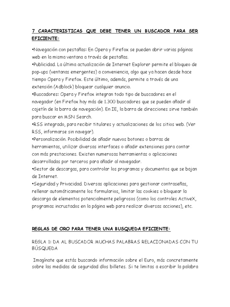 7 Caracteristicas Que Debe Tener Un Buscador para Ser Eficiente | PDF ...