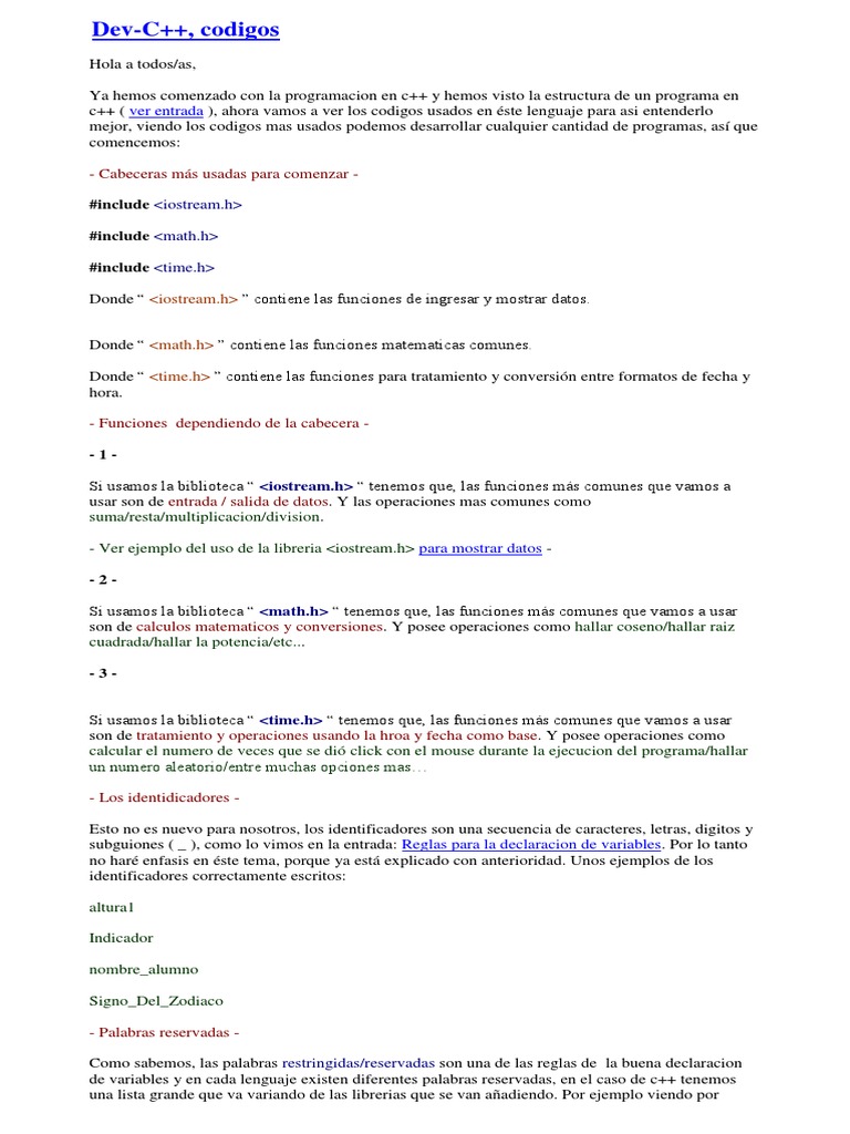 Apuntes Dev C++ | PDF | C ++ | Programa de computadora