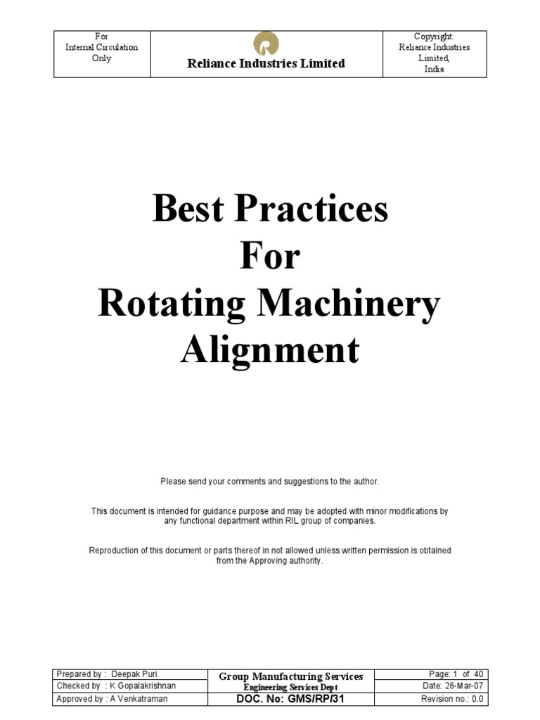 RP Alignment Rev0 26.03.2007 | PDF | Gear | Mechanical Engineering