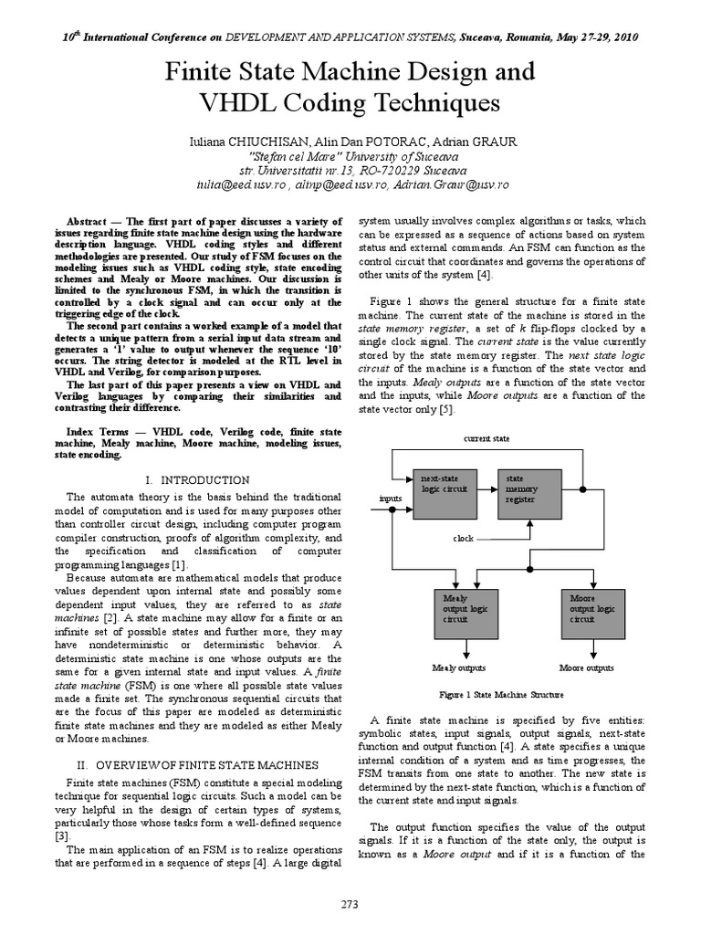 Modeling Finite State Machines In Vhdl A Comparison Of Design Techniques And Coding Styles