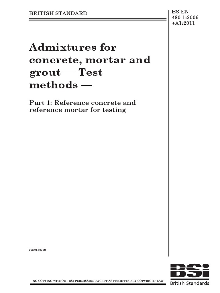 BS en 480-1-2006+A1+2011 Admixtures For Concrete, Mortar and Grout ...