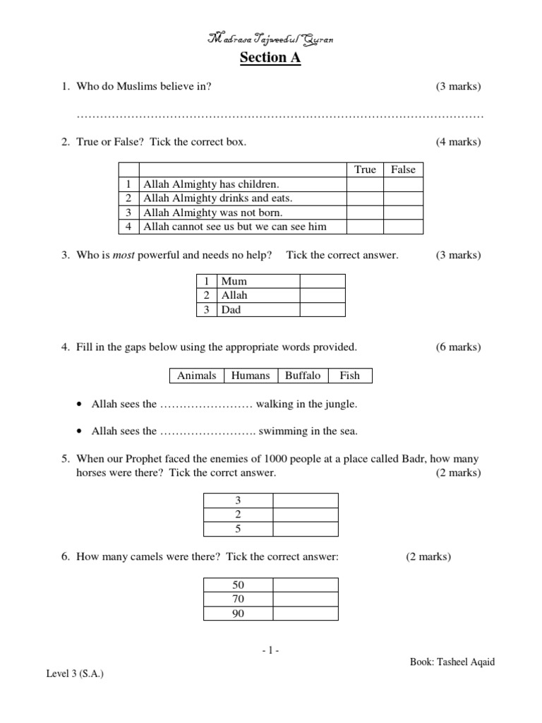 Level 3 Tasheelul Aqaaid Shafica A | PDF | God In Islam | Religious Faiths