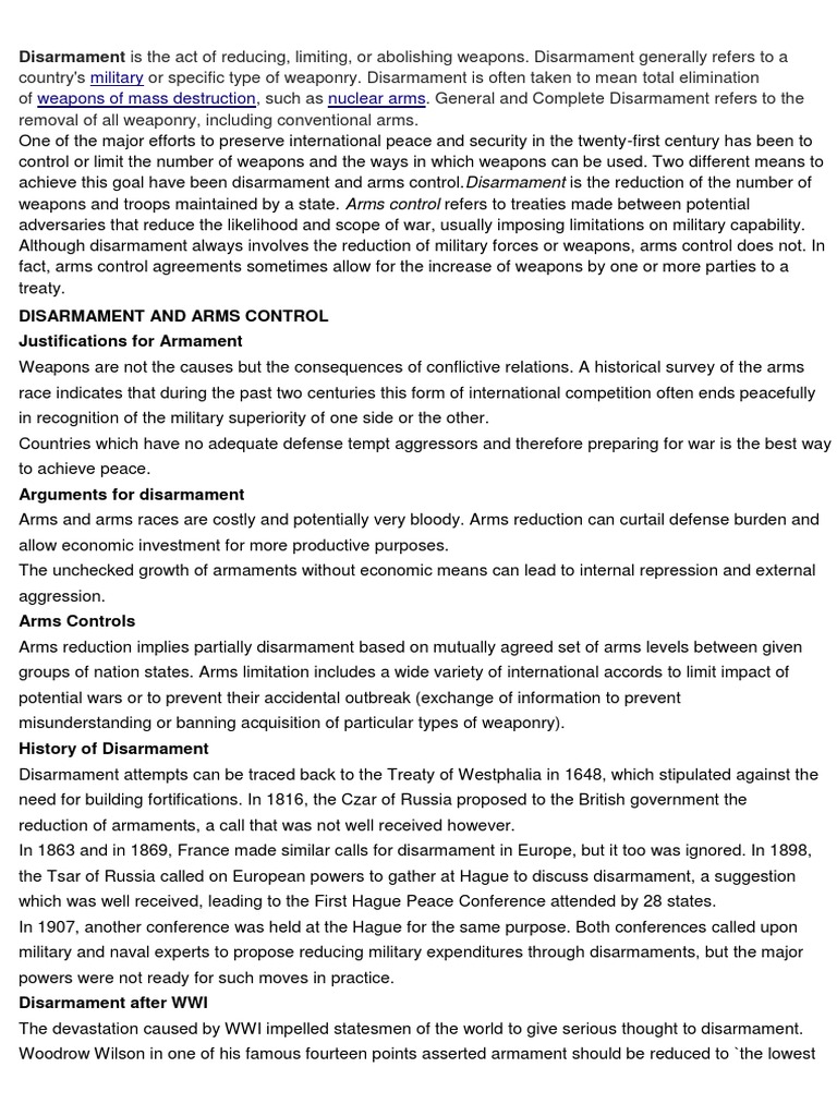 Disarmament efforts to limit weapons and preserve peace | PDF ...
