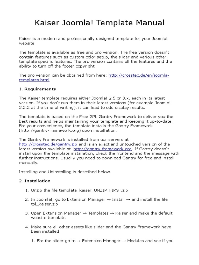 Kaiser Template Manual | PDF | Joomla | System Software