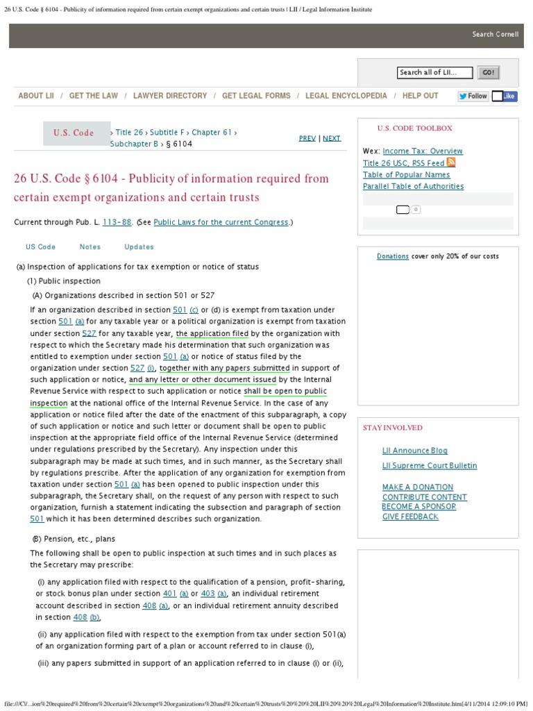 26 U S Code 6104 Publicity Of Information Required From Certain