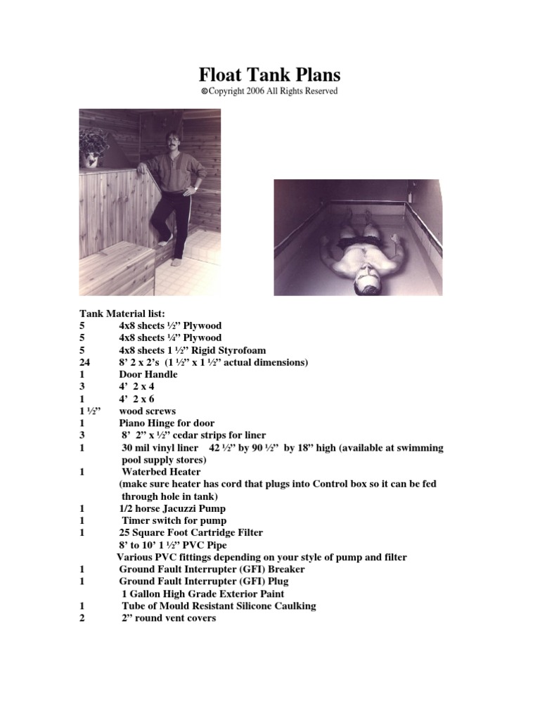 Float Tank Plans | PDF | Water Heating | Door
