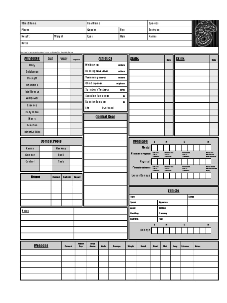 Shadowrun 3 Character Sheet 1.0 | Dungeons & Dragons | Role Playing ...