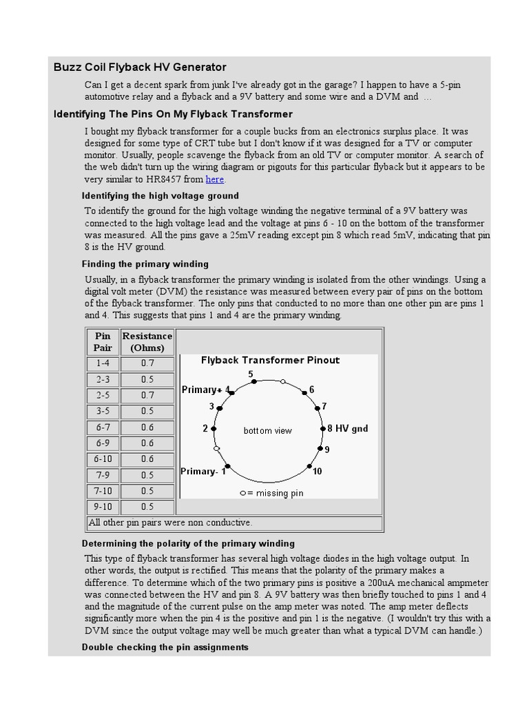 Buzz Coil Flyback HV Generator | PDF | Relay | Transformer