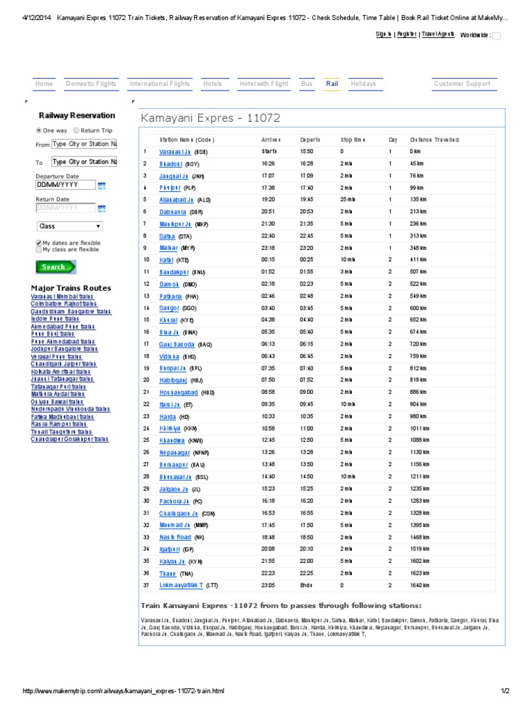 Kamayani Expres - 11072: Railway Reservation | PDF