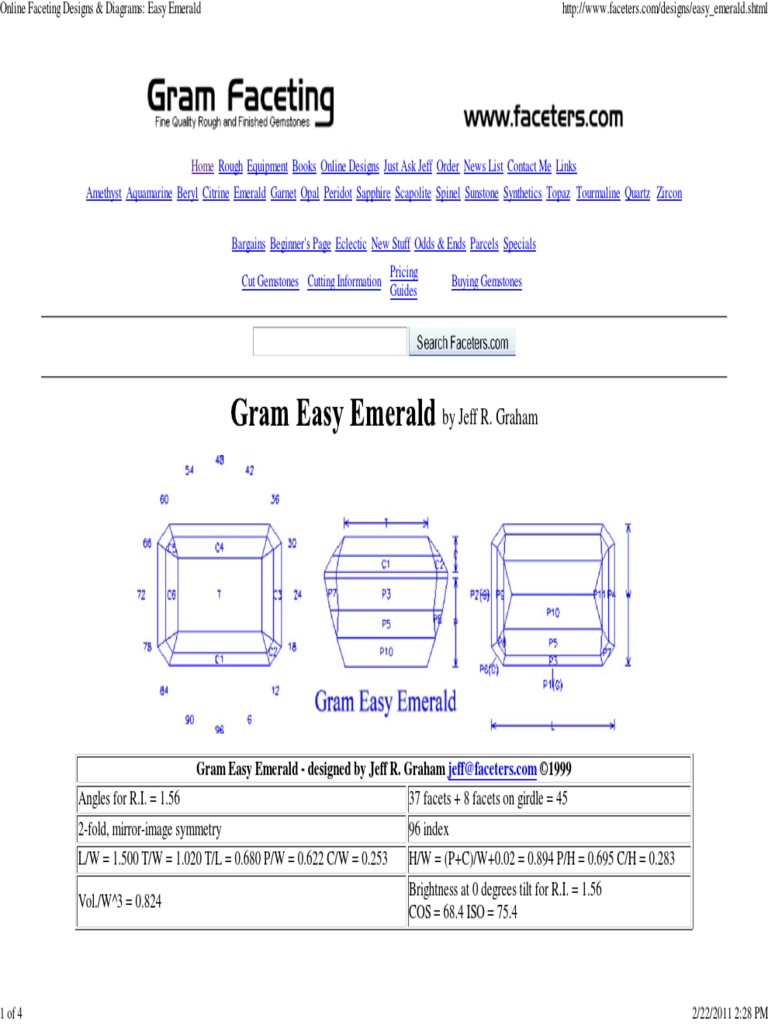 Online Faceting Designs & Diagrams_ Easy Emerald | Gemstone | Jewellery ...