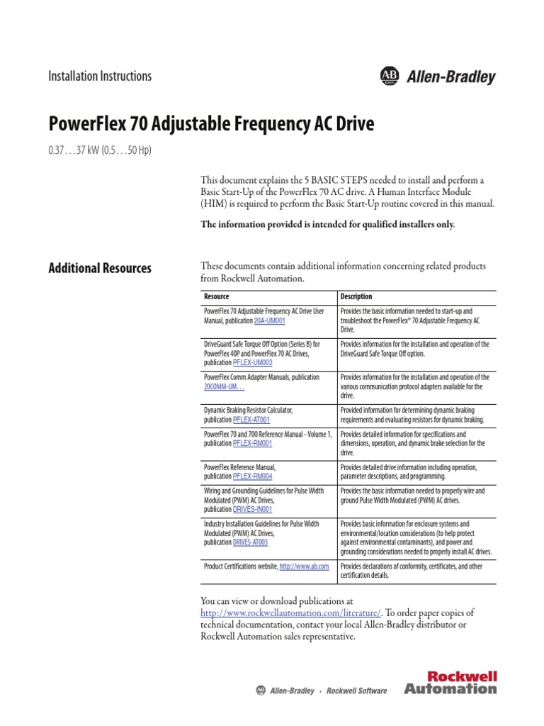 Powerflex 70 Adjustable Frequency Ac Drive: Installation Instructions ...