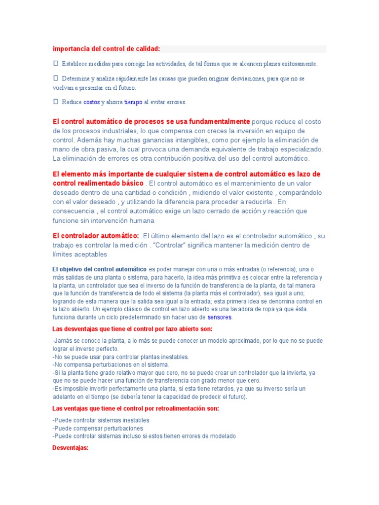 Importancia Del Control de Calidad | PDF | Medición | Sistema de control