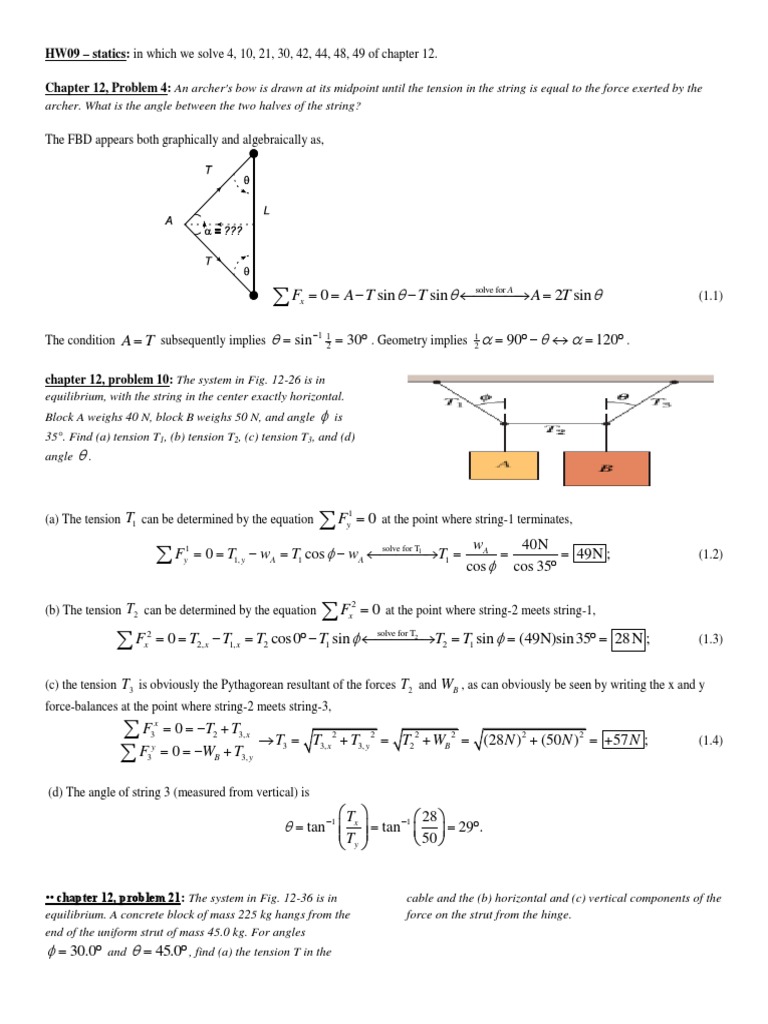Solving Statics Problems Involving Tension, Forces, Torques and ...