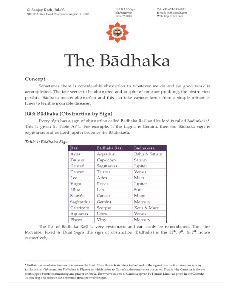 Badhaka Planets | PDF | Planets In Astrology | Astrology