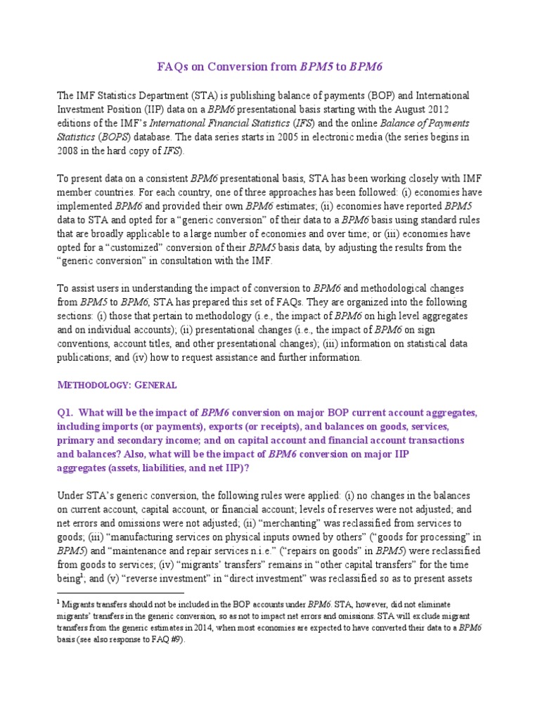 Faqs On Conversion From Bpm5 To Bpm6 | PDF | Special Drawing Rights | Insurance