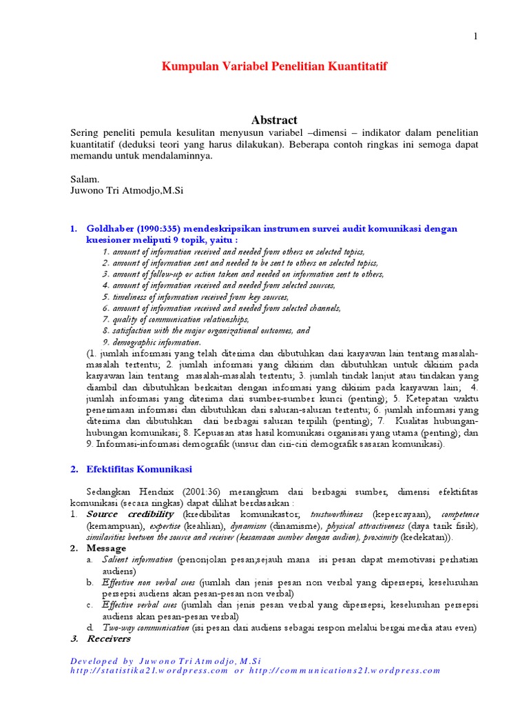 Variabel dan Indikator Penelitian Kuantitatif | PDF | Hubungan ...