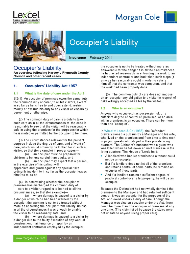 2011 02 01 Occupier's Liability | PDF | Duty Of Care | Negligence