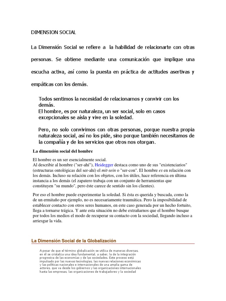 Dimensión Social y su Importancia | PDF | Socialización | Sociedad