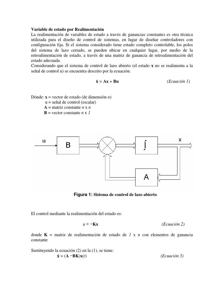 Variable de Estado Por Realimentación | PDF | Valores propios y ...