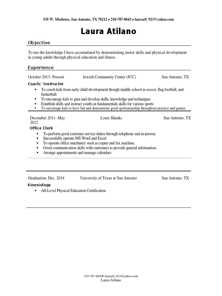 Laura Atilano - Kinesiology Coach Resume | PDF