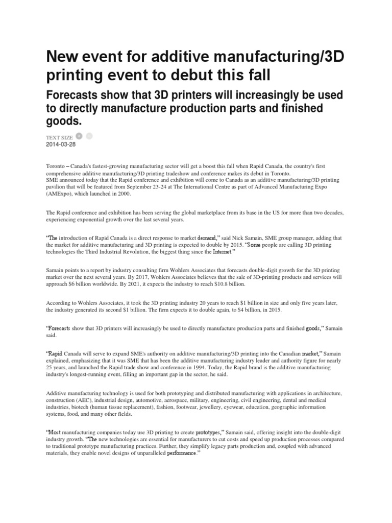 New Event For Additive Manufacturing/3d Printing Event To Debut This ...