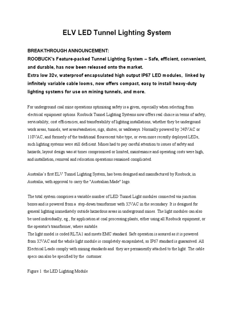 Mining Tunnel LED Lighting System | PDF | Transformer | Mining