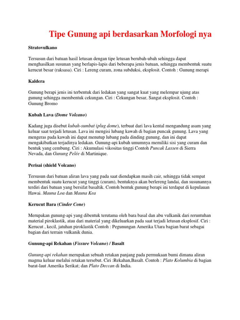 Tipe Gunung Api dan Letusannya | PDF