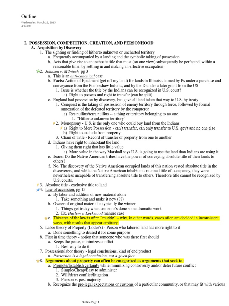 Prop Outline 14 | PDF | Deed | Adverse Possession