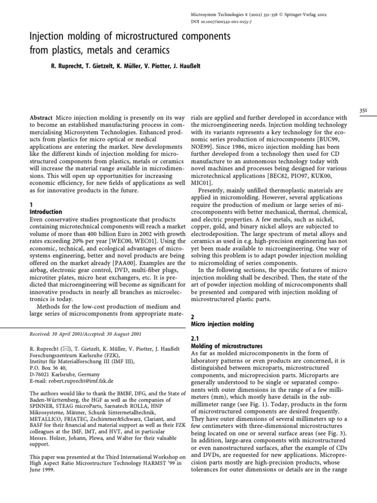 Injection Molding of Microstructured Components From Plastics, Metals ...