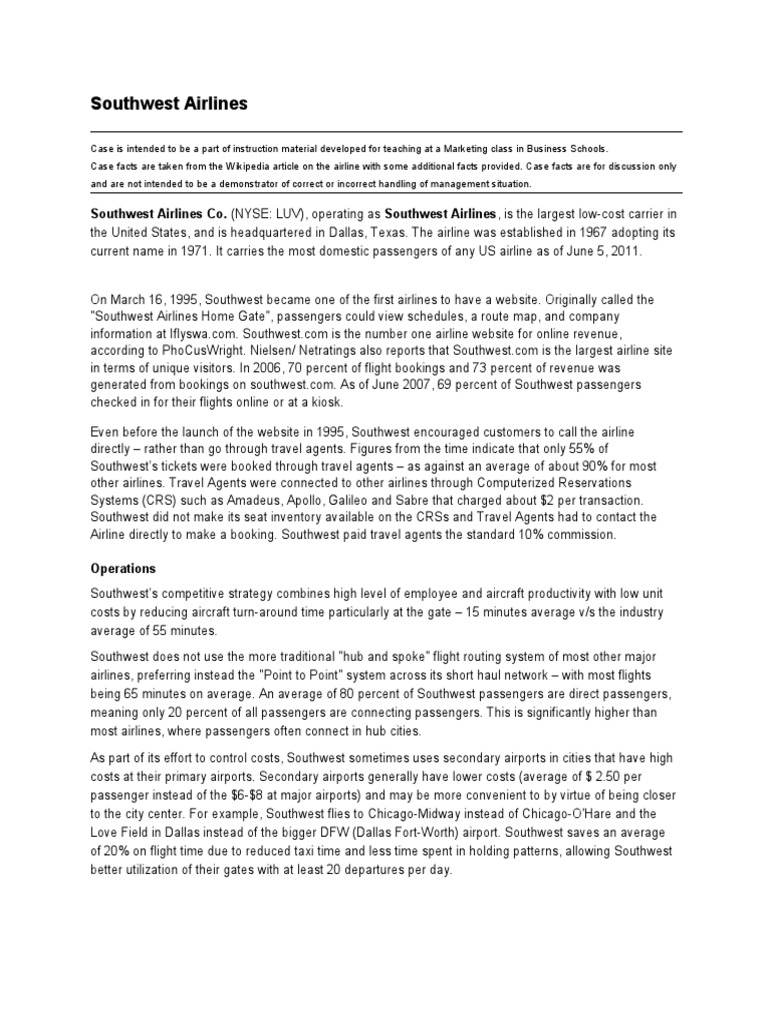 Southwest Airlines Strategy Analysis | PDF | Southwest Airlines | Airlines