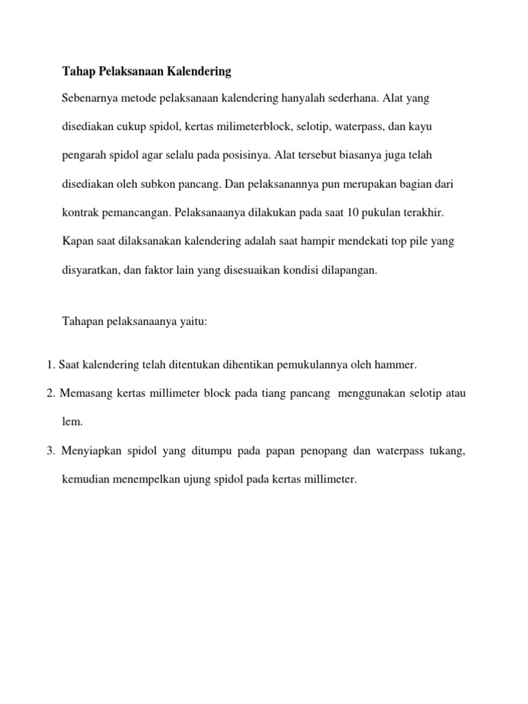 Tahap Pelaksanaan Kalendering | PDF | Griya & Taman | Teknologi & Rekayasa