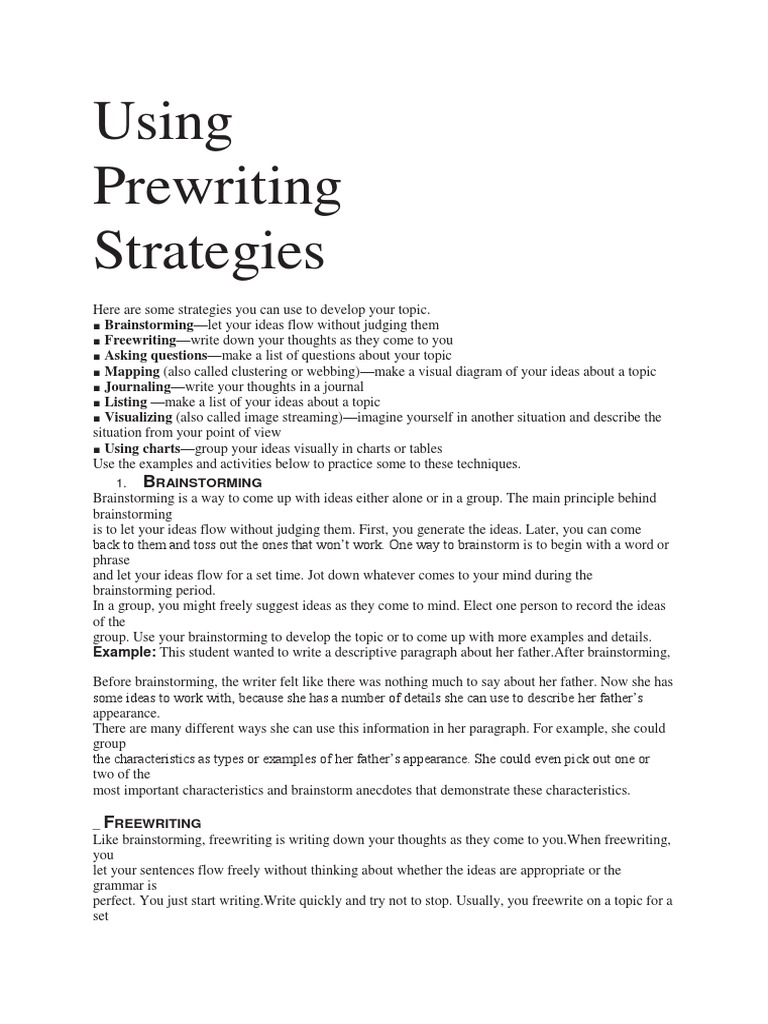 Using Prewriting Strategies: Rainstorming | PDF | Brainstorming | Writing