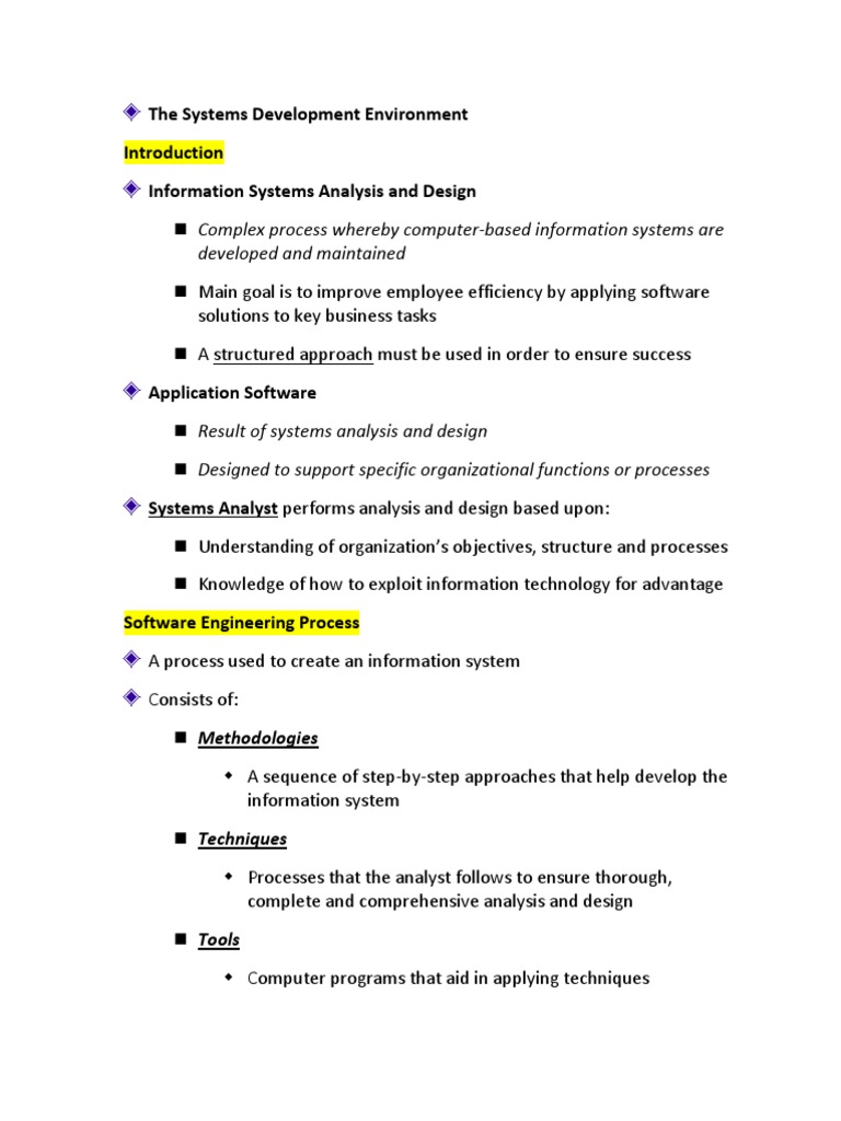 The Systems Development Environment Information Systems Analysis and Design | PDF | Software ...