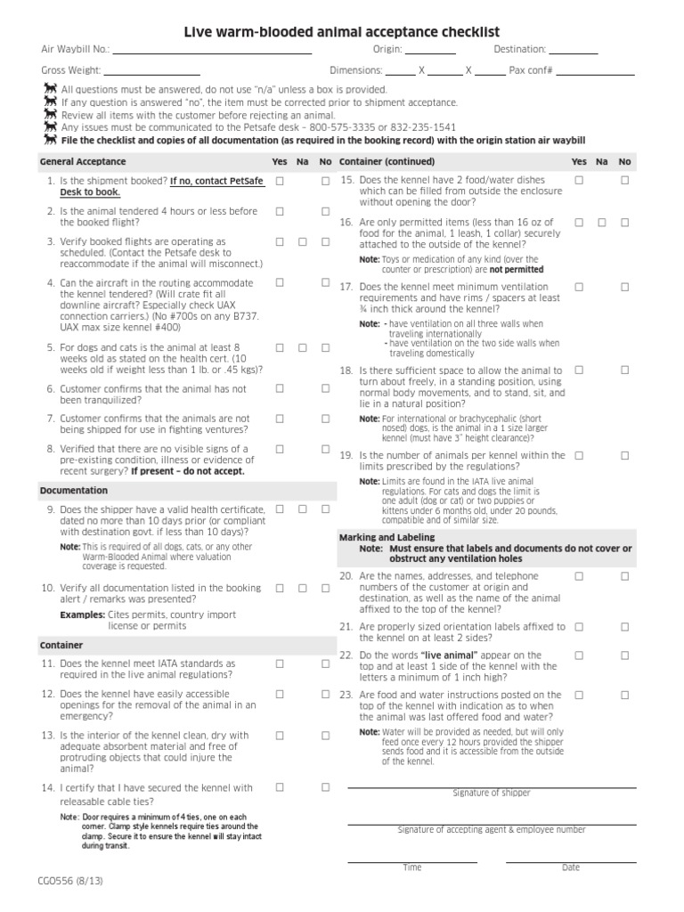 Live Animal Checklist | PDF | Dogs | Ventilation (Architecture)