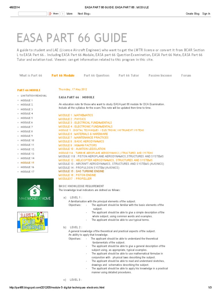 Easa Part 66 Guide - Easa Part 66 - Module | PDF | Airplane | Knowledge
