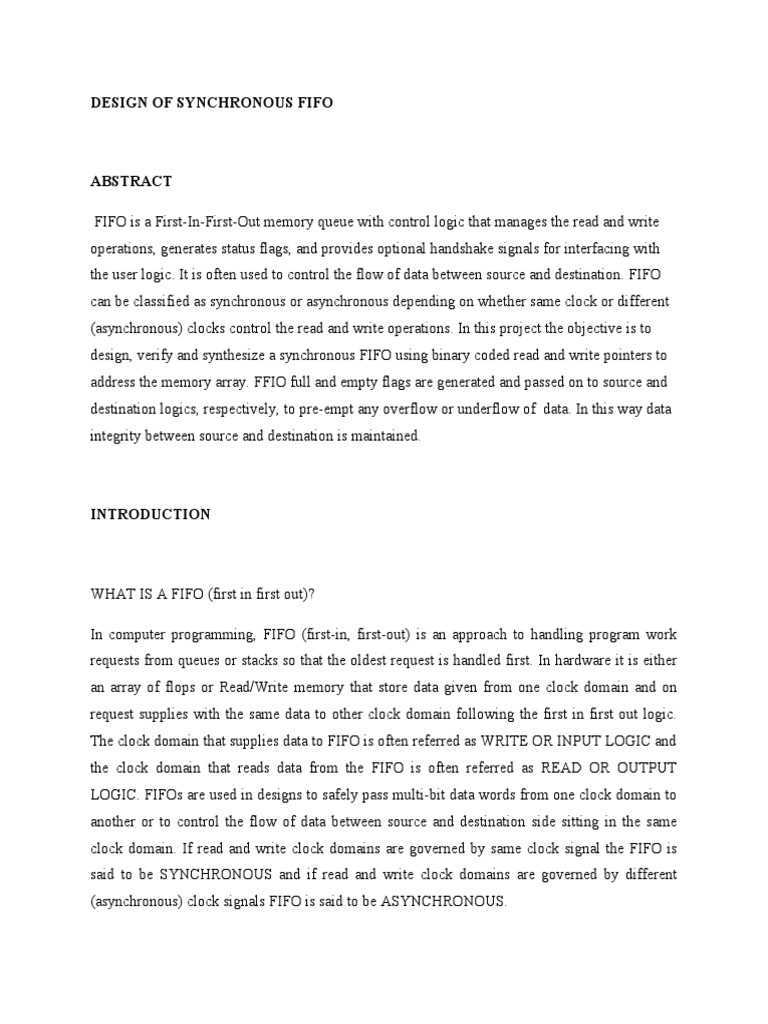 Design of Synchronous Fifo | Download Free PDF | Digital Technology | Computer Hardware