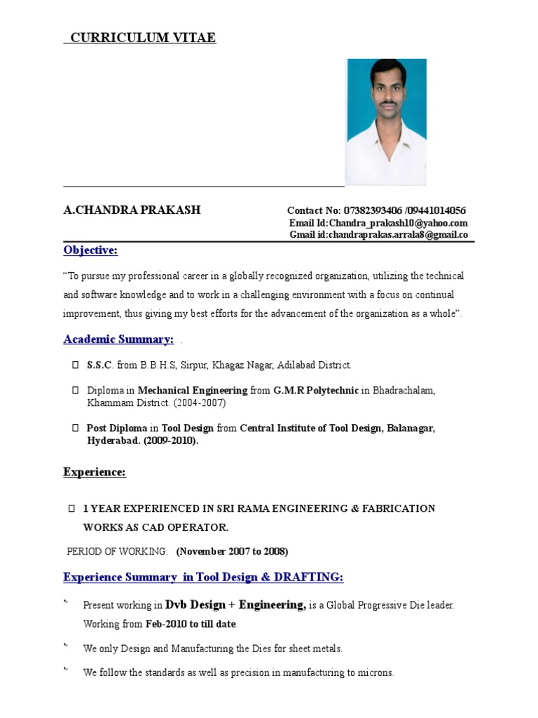 Curriculum Vitae: A.Chandra Prakash | PDF | Machining | Process Management