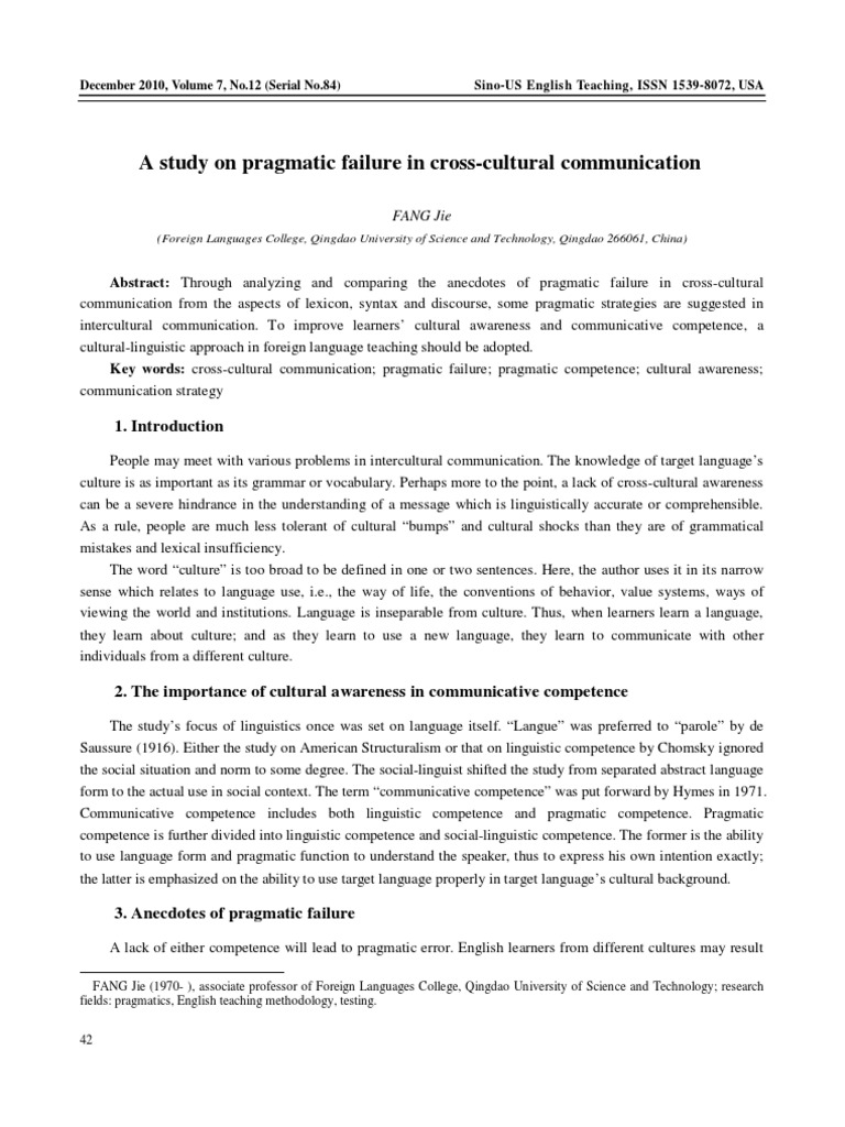 A Study On Pragmatic Failure in Cross-Cultural Communication | PDF ...