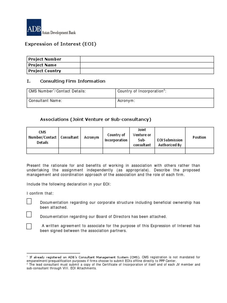 Customized EOI Template | PDF | Joint Venture | Government