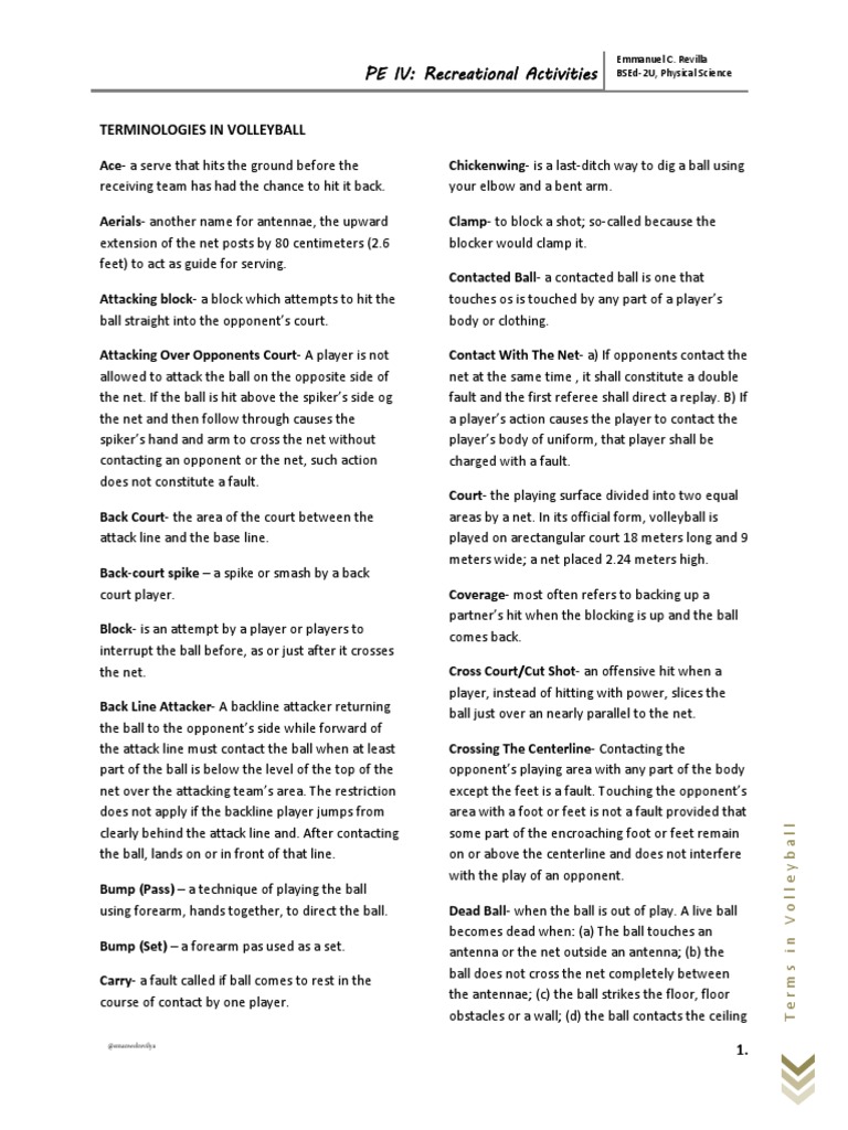 Terminologies in Volleyball | Volleyball | Sports